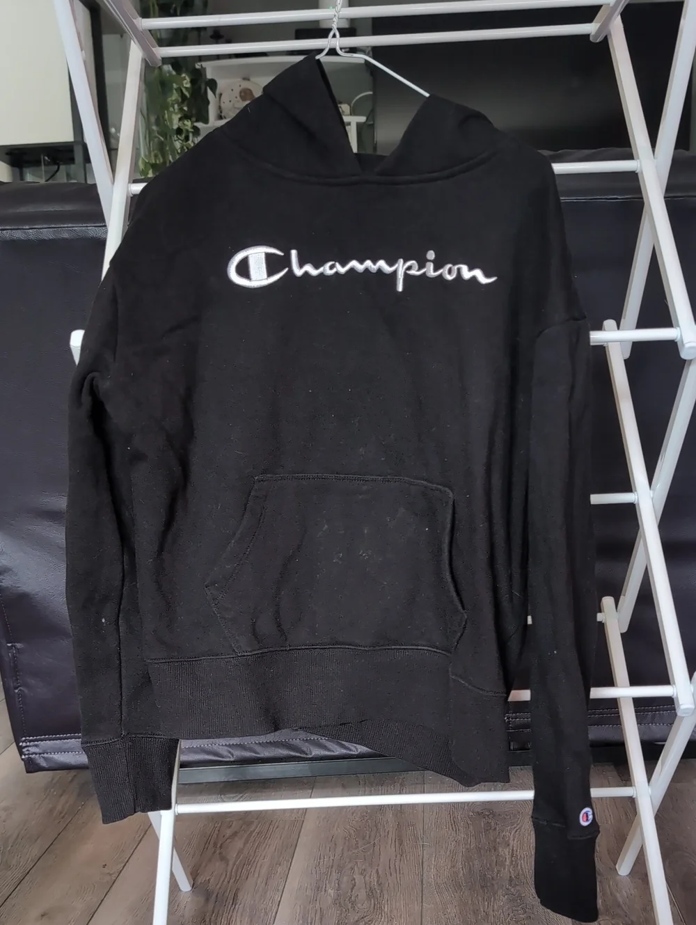 Champion | Sweaters | Champion Black Hoodie With White Script Logo ...